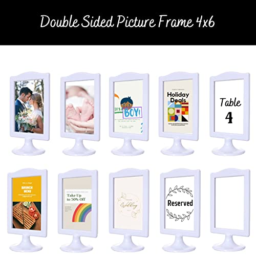 Litpoetic Double Sided Standing Picture Frames, 4x6 Picture Frame Bulk, Two Sided Plastic White Picture Holder Stand for Table Numbers, Wedding,Display (White, 20 Pack)