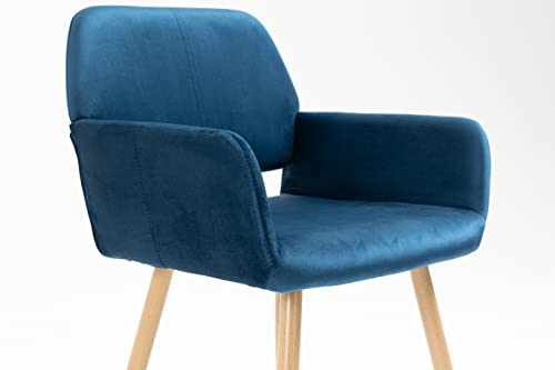 EEBUIHUI Modern Dining Room Living Room Accent Arm Chairs Club Guest with Solid Wood Legs Velet Fabric Upholstered Side Dining Chair for Living Room Dining Room Kitchen (Blue)