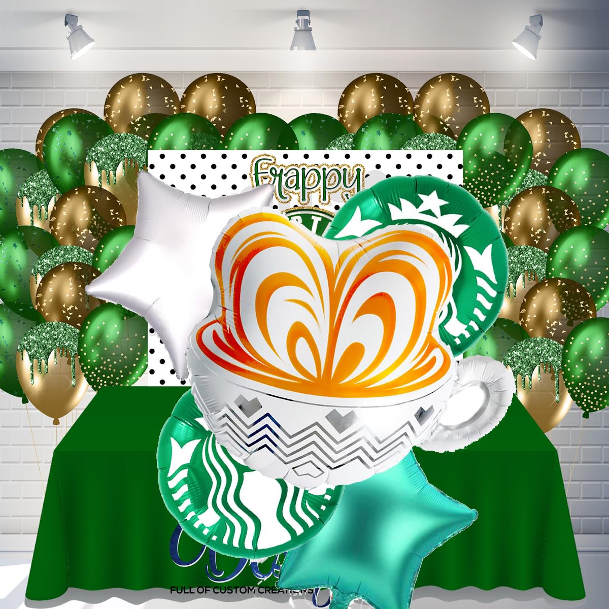 CYMYLAR 5Pcs Green Star Coffee Balloons and Coffee Cup Balloons for Coffee Lovers Party Decorations Coffee Birthday Decorations Coffee Decorations for Coffee Bar