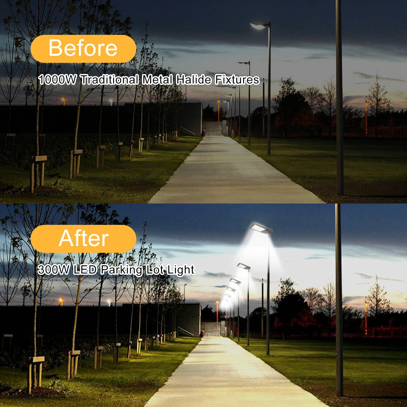 JC-LGL 300W LED Parking Lot Light 2Pack, LED Shoebox Light with 42000LM 5000K Daylight, IP65 Waterproof Dusk to Dawn Parking Lot Light with Slip Fitter, Dimmable Area Light for Parking Lot Stadium