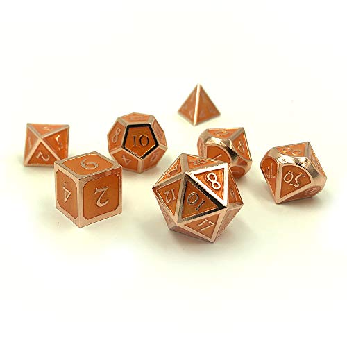 Metal Imperial Dice Set with Display Box | Metal Dice for Tabletop RPG Games Dungeons Dragons (Pumpkin Spice Orange Set)