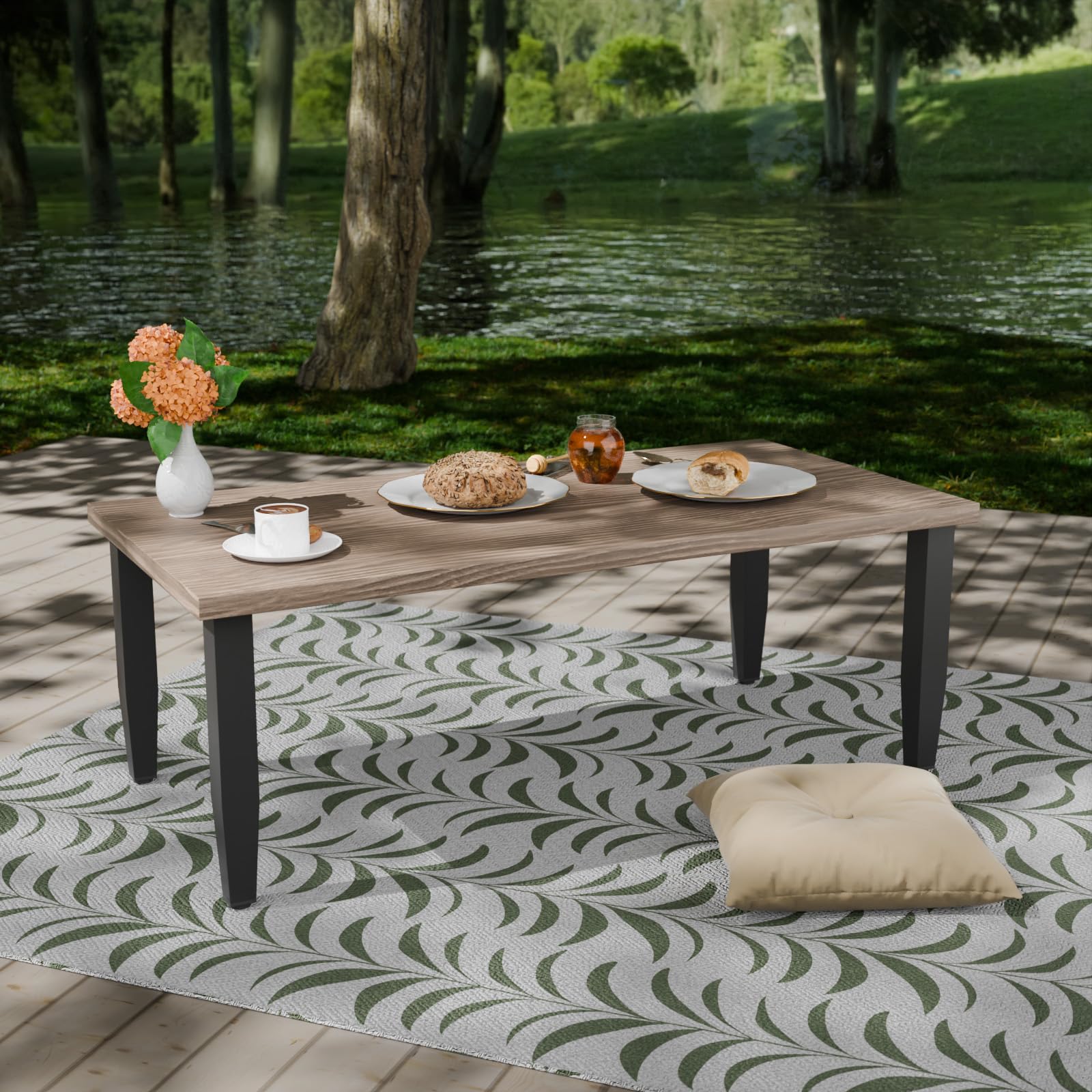COOS BAY 2 Piece Wicker Outdoor Ottoman, 2pc Patio Ottoman Foot Rest for Couch with Removable Cushions for Patio, Deck, Backyard, Porch and Poolside, Brown/Gray