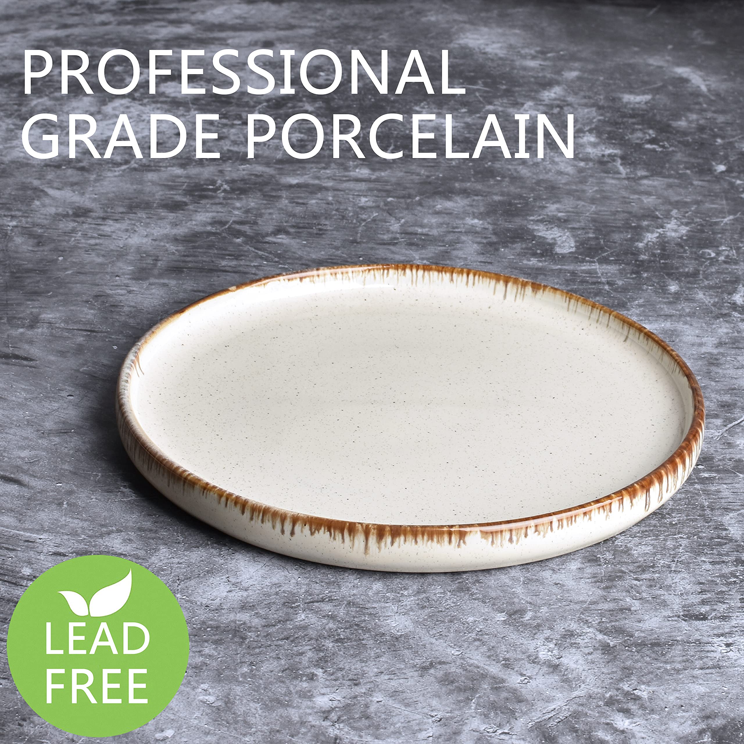 Bosmarlin Ceramic Dinner Plates Set of 4, Stoneware Plates for Salad, Pasta, Dessert, Microwave and Dishwasher Safe (Beige, 8.2 in)
