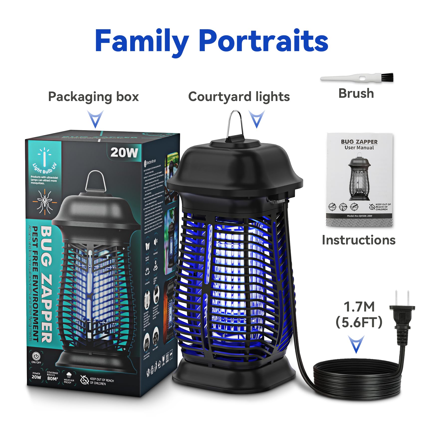 Bug Zapper Outdoor, Mosquito Trap for Indoors with Powerful 20W Bulb, Waterproof Fly Zapper, Electric Mosquito Killer for Home, Backyard, Patio, 100-127V