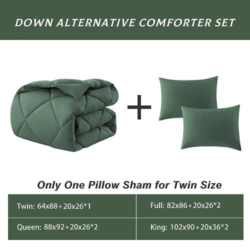 ELNIDO QUEEN Full Comforter Set - Green All Seasons Bedding Comforters & Sets with 2 Pillow Cases - 3 Pieces Bed Set - Down Alternative Comforter Set- Bedding Comforter Sets Full Size (82x86 inch)
