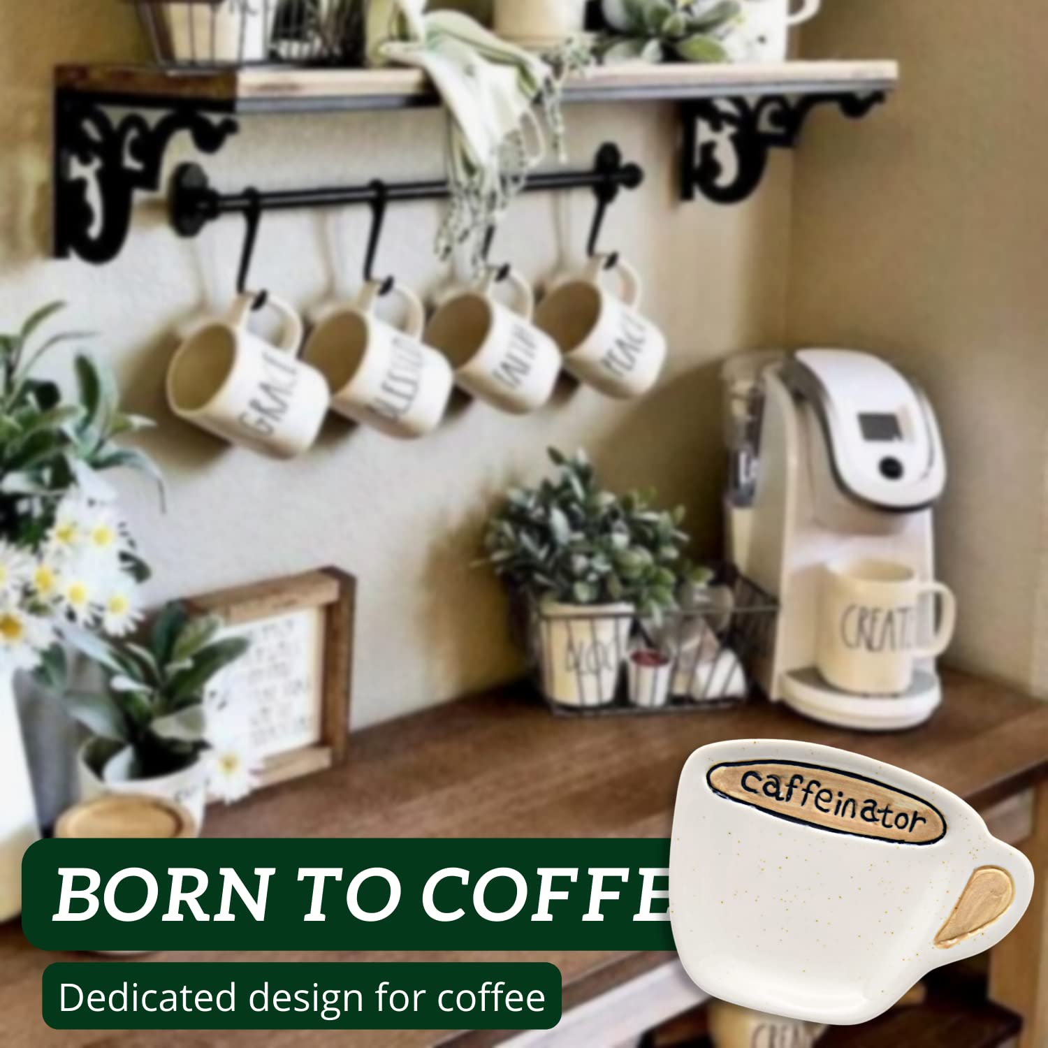 Coffee Bar Accessories - Coffee Spoon Rest with Engraved Coffee Spoon, Coffee Bar Decor for Home Office Coffee Station, Cute Coffee Spoon Holder, Unique Valentines Day Gifts for Coffee Lovers