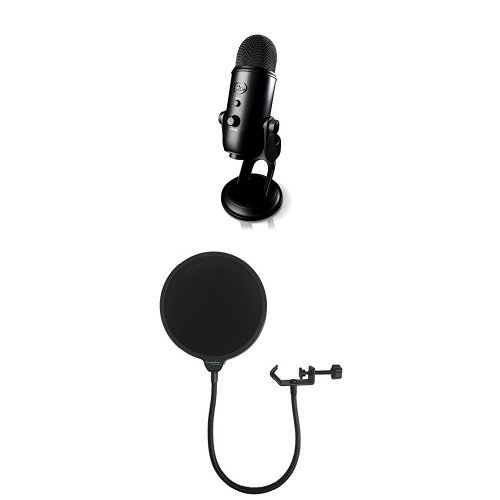 Blue Yeti USB Microphone - Blackout Edition with Dragonpad Pop Filter
