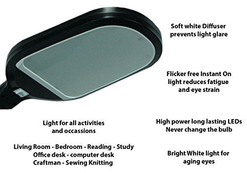 BALTORO LED Floor Lamp - Soft White Reading Light - Built-in Step Dimmer -Adjustable Head Pivots in Any Direction Save Energy 12 Watts - Black Color - SL5758BL
