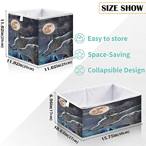 visesunny Closet Baskets Wolf Animal Storage Bins Fabric Baskets for Organizing Shelves Foldable Storage Cube Bins for Clothes, Toys, Baby Toiletry, Office Supply