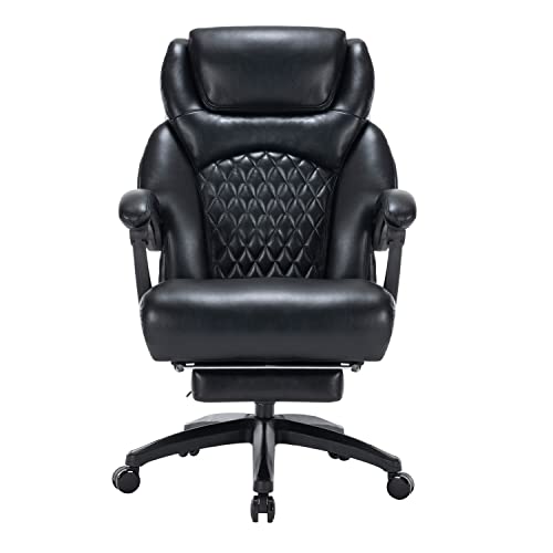Sumeimics 400lbs Big and Tall Office Chair Bonded Leather Heavy Duty Office Executive Chair Reclining Office Chair with Footrest (Black)
