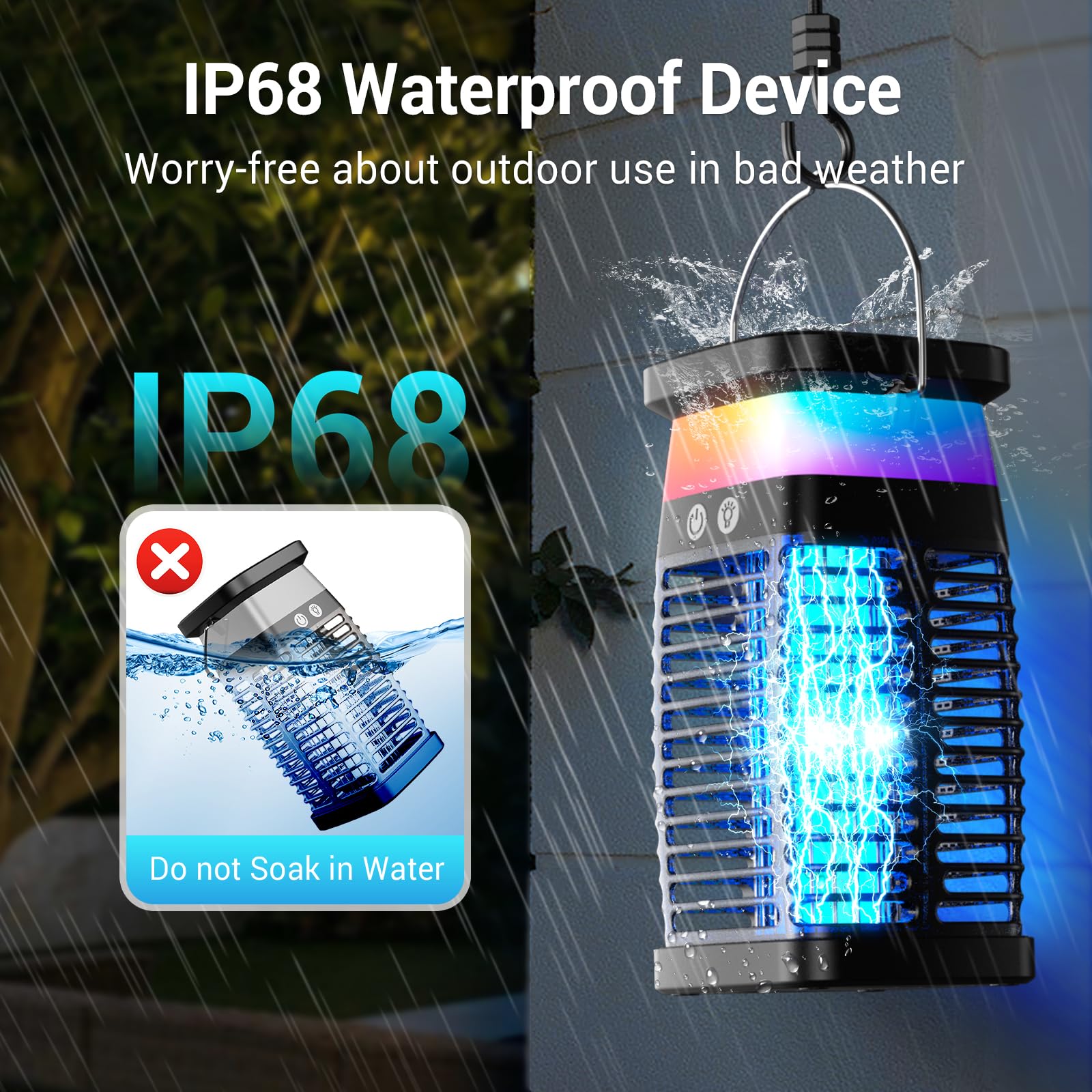 Bug Zapper Outdoor Indoor Mosquito Zapper Solar Fly Zapper Rechargeable Electric IP70 Waterproof Plug in with RGB Light & Reading Lamp for Patio Camping Home Backyard