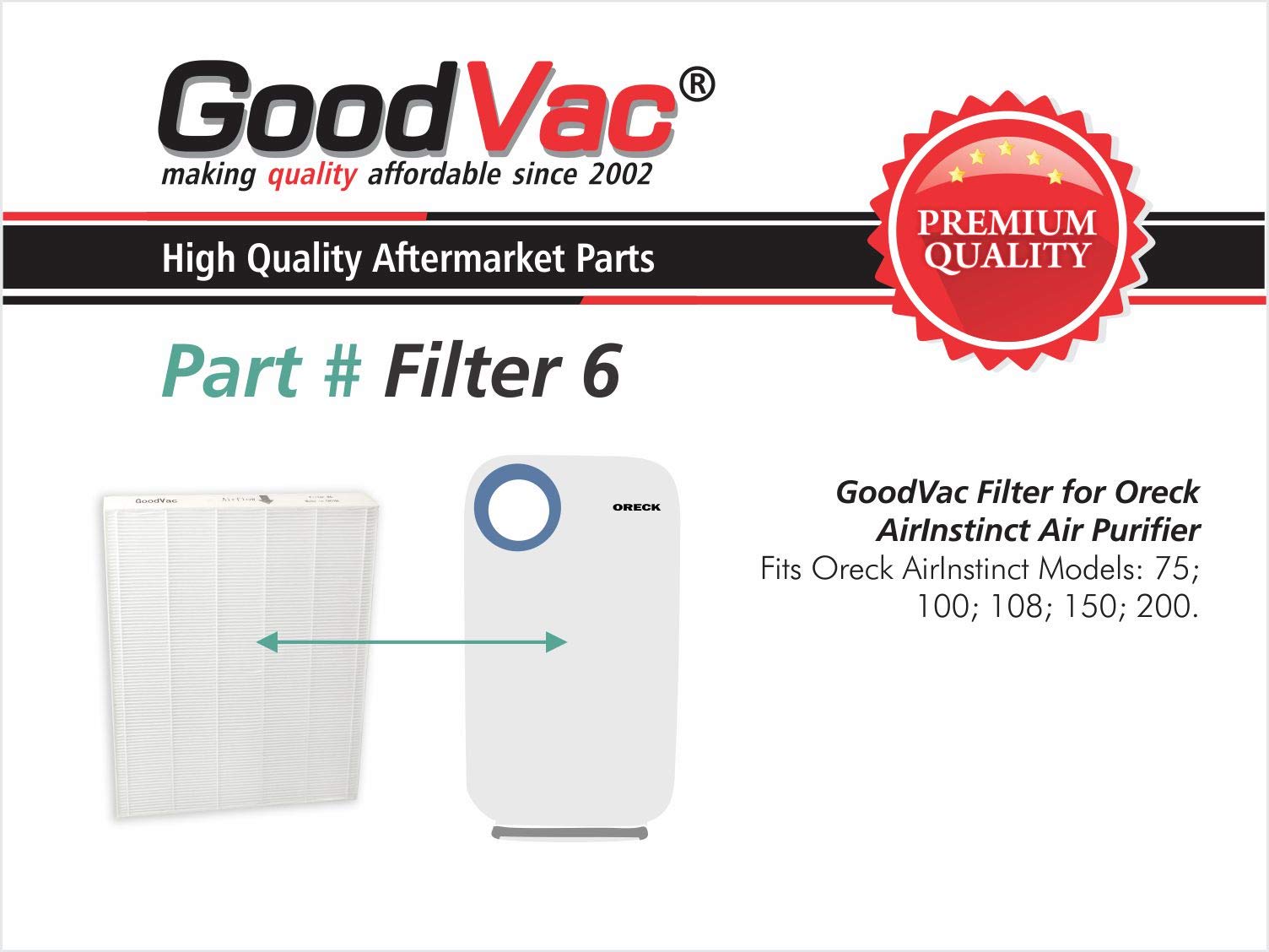 GOODVAC Replacement Filter for Oreck Airinstinct 75, 100, 100, 150, 200 HEPA Air Purifier
