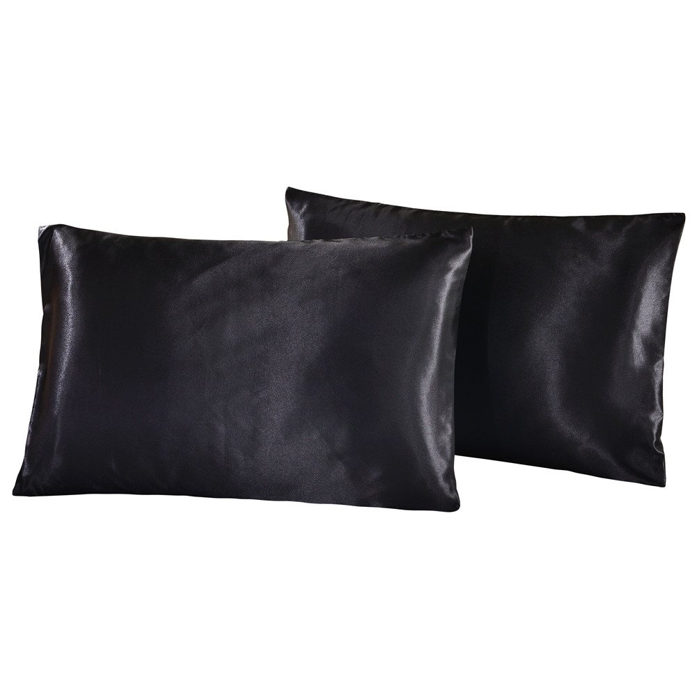 DREFEEL Hotel Quality Black Duvet Cover Set Queen/Full Size Silk Like Satin Bedding with Hidden Zipper Ties Soft Comfortable Stain Resistant Solid Quilt/Comforter Cover Set
