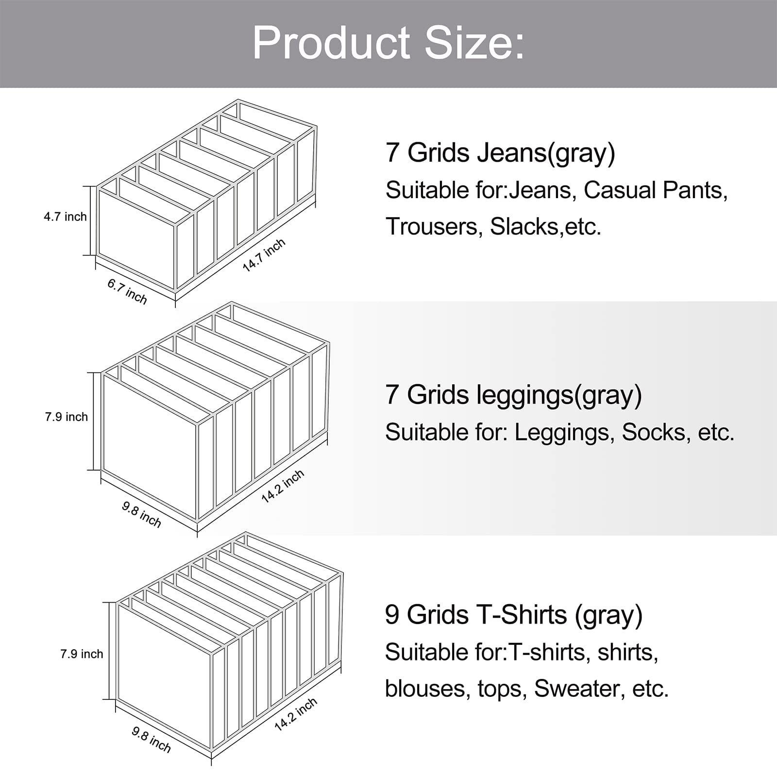 HSD Houseware 3PCS Drawer Organizers Clothes, Wardrobe Organizers and Storage, Washable Wardrobe Clothes Organizer, Wardrobe Organizer for Jeans, Pants, Sweater, Leggings, Socks, T-Shirts