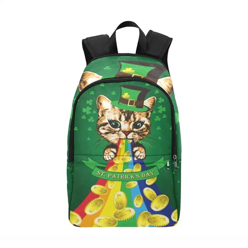 Deargifts St Patricks Day Cat Backpack for Girls Boys Kids Custom Personalized School Backpack Book Bag