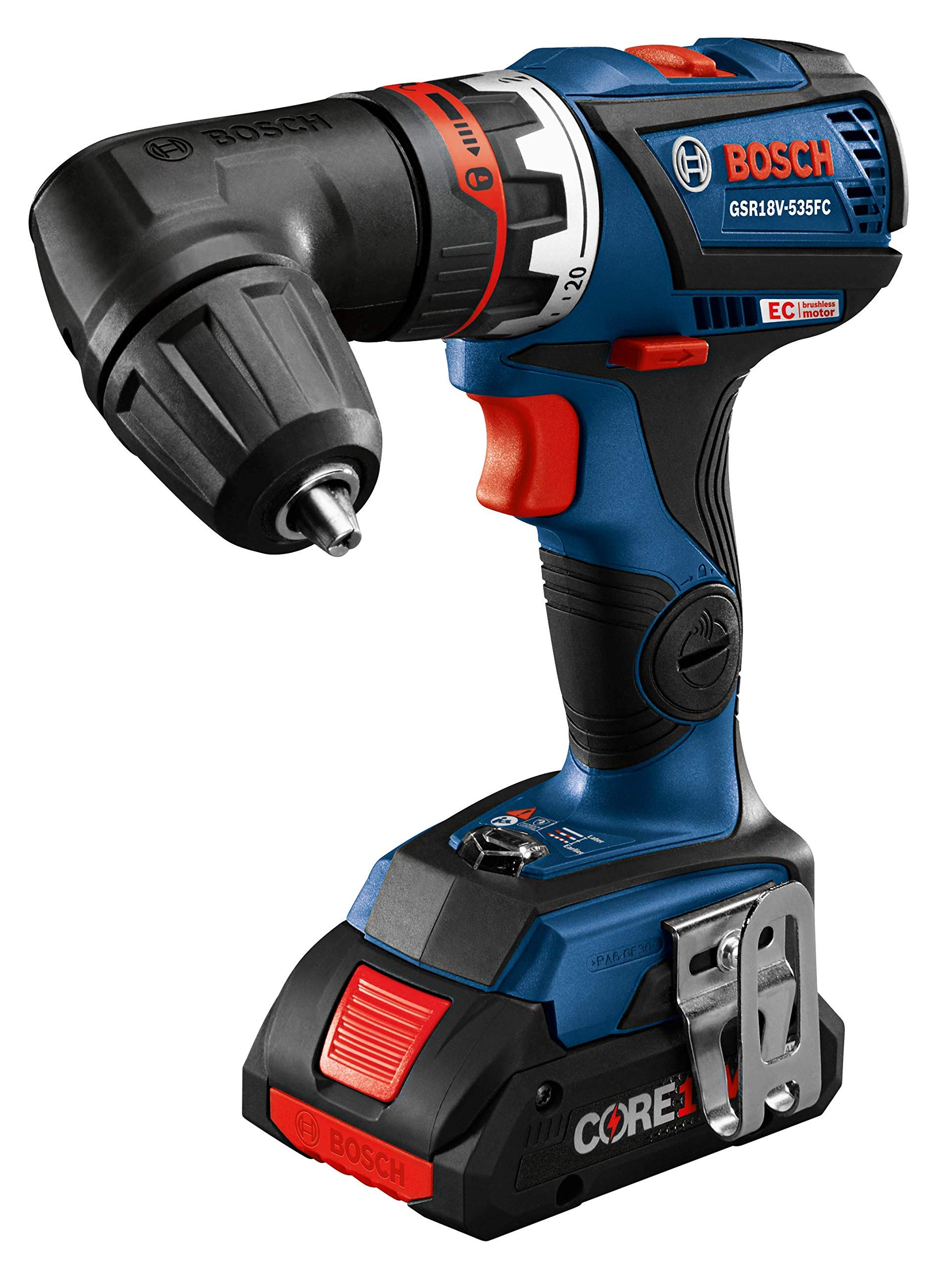 Bosch GSR18V-535FCB15 18V EC Brushless Connected-Ready Flexiclick 5-In-1 Drill/Driver System with (1) CORE18V 4.0 Ah Compact Battery (Renewed)
