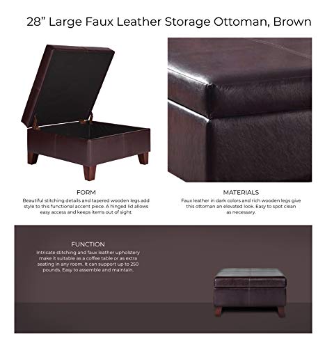 Homepop Home Decor |K2380-E155 | Luxury Large Faux Leather Square Storage Ottoman | Ottoman with Storage for Living Room & Bedroom, Distressed Brown