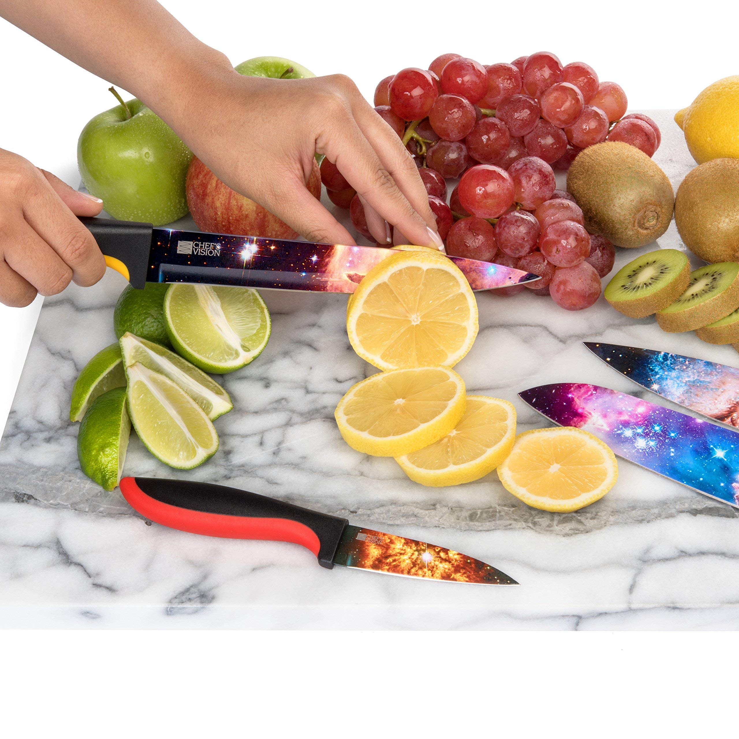 CHEF'S VISION Cosmos Knife Set Bundled With BEHOLD Wall-Mounted Magnetic Holder Black