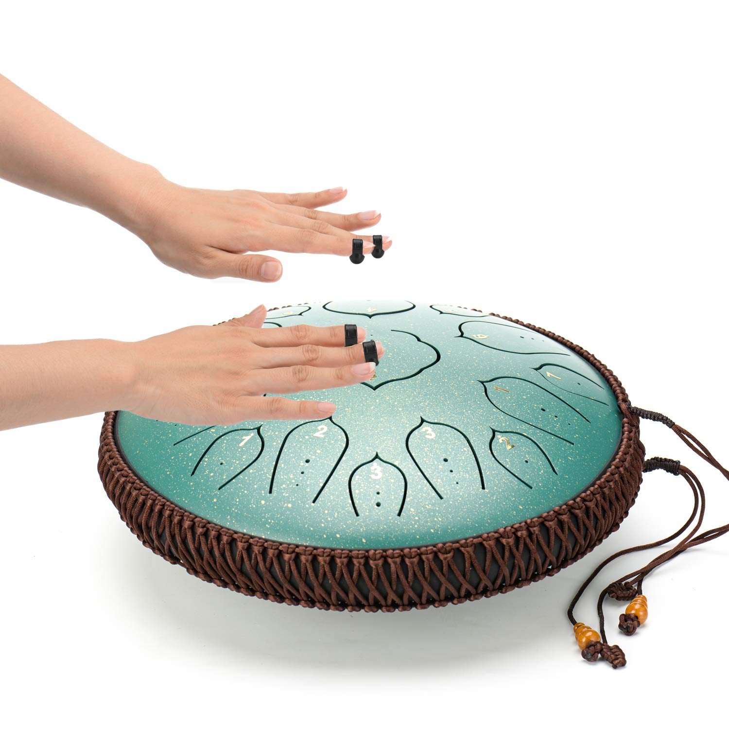 Green 15 Notes 14 Inches Steel Tongue Drum | Wide Range Steel Drum with Carrying Bag & Mallets | Tank Drum for Healing | Random Color | Ideal for Stress Relief and Meditation, Gift Idea