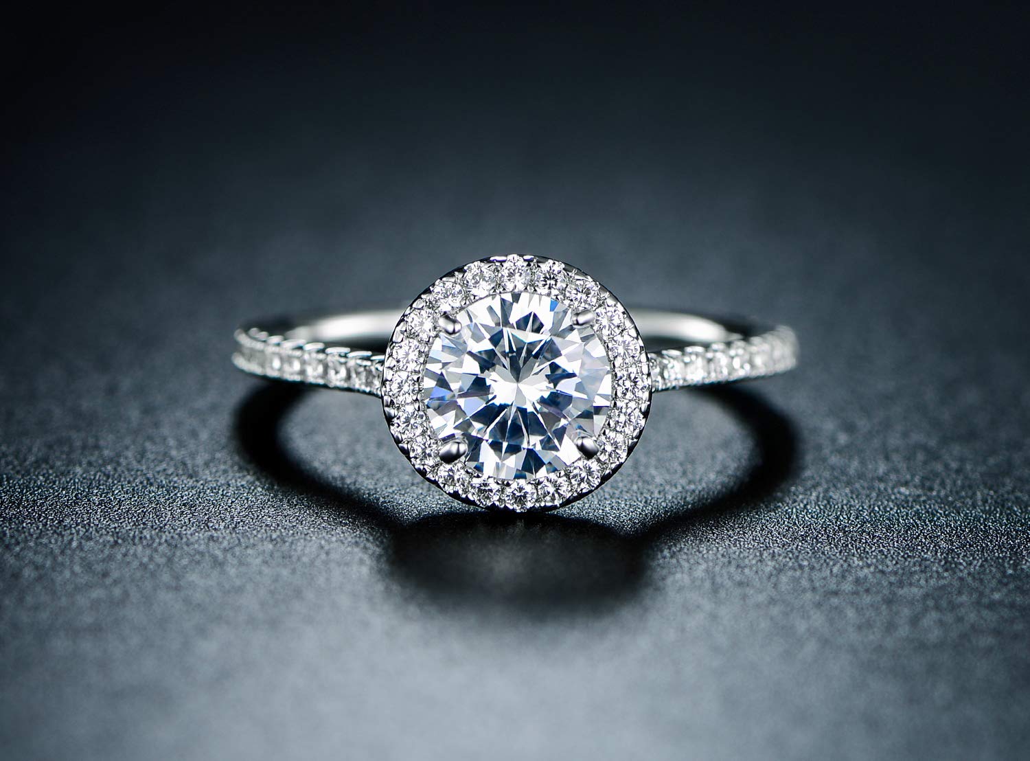 Barzel 18K White Gold Plated Round Halo Cut Cubic Zirconia Engagement Ring (White Gold, 7)