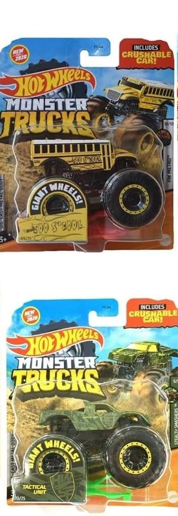 Hot Wheels Monster Trucks Crushable Car Set of 6 Diecast Vehicles with Bigfoot 45, Dodge Charger, Camaro and More