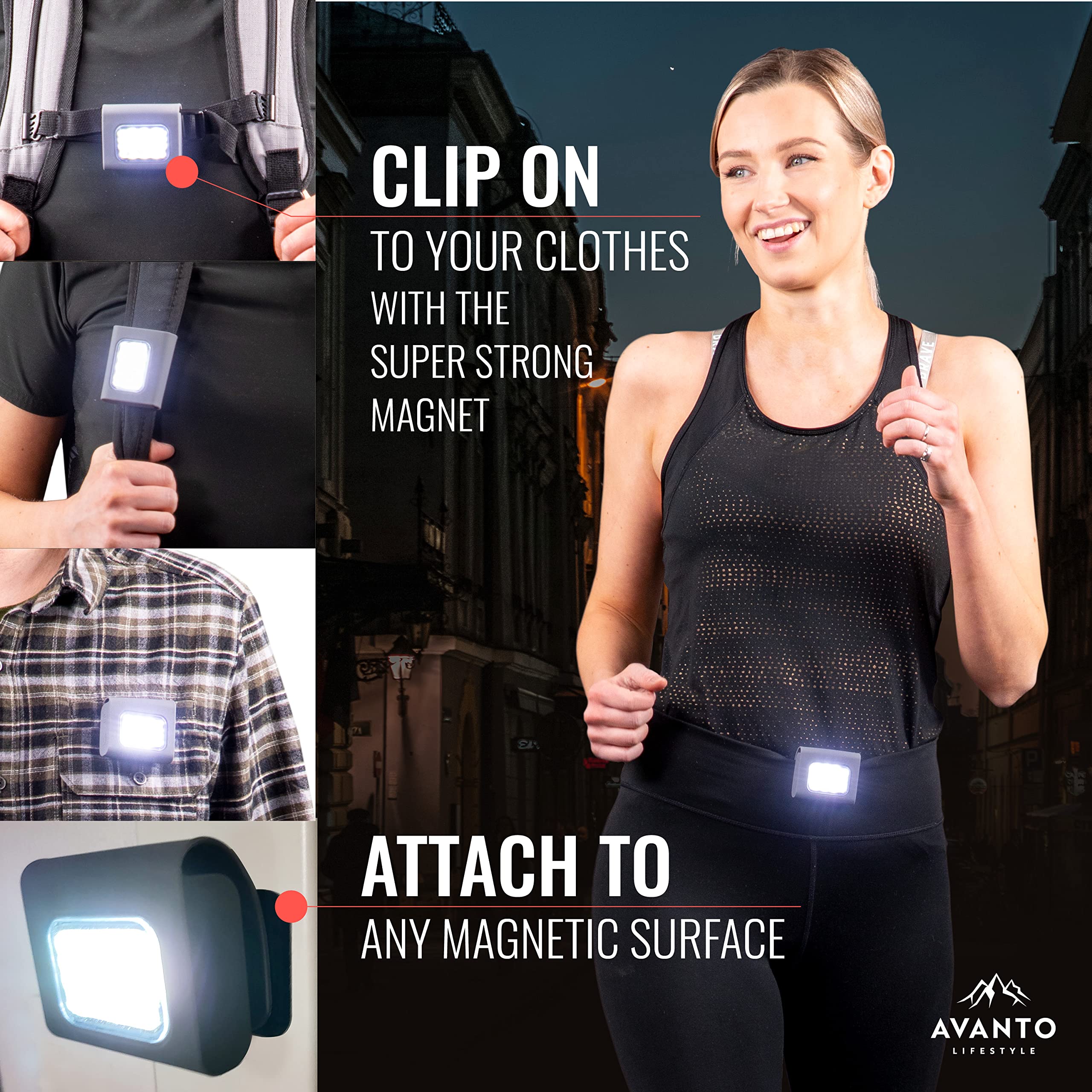 Avanto Lifestyle Clip On Flashlight Classic, Original, 200 Lumen LED Light, Rechargeable Night Running Lights for Runners, Dog Walking Light for Night Walking, Runners Lights for Night Safety