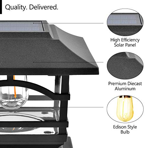 Davinci Lighting Edison Solar Outdoor Post Cap Lights - 4x4 5x5 6x6 - Bright LED Light for Fence Deck Garden or Patio Posts - Slate Black (2 Pack)