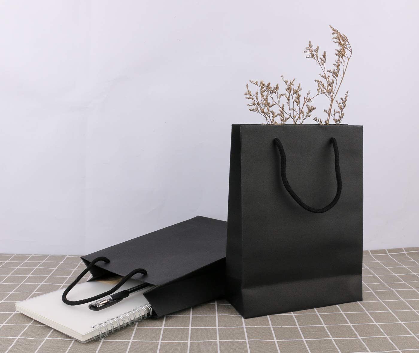 driew Black Gift Bags with Handles, Medium Black Paper Bags Gift Bag Black 7.5x3x10 inches Pack of 50