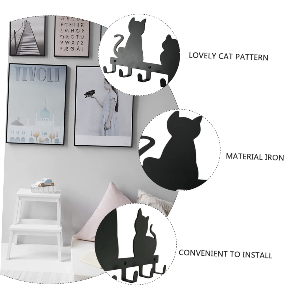 SEWOART 1pc Cat Towel Hook Black Coat Hooks Ceiling Hooks Heavy Duty Black Clothes Hangers Wall Shelf with Hooks Coat Rack Wall Mount with Shelf Cat Shaped Hooks Coat Hat Wall Hanger Key