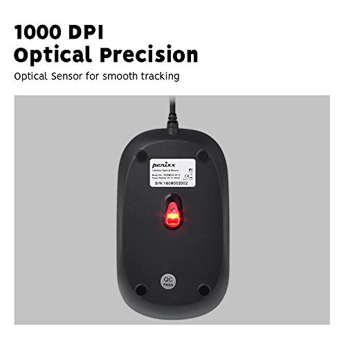 Perixx Perimice-201 Wired PS2 Optical 3 Button Mouse with 800 DPI and Illuminated Wheel, Black