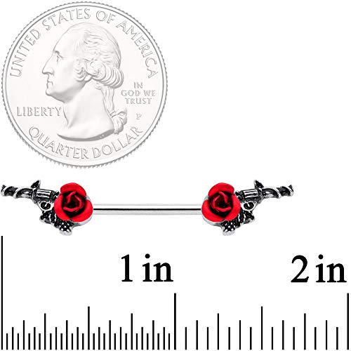 Body Candy 14G Womens Nipplerings Piercing 9/16" 316L Steel 2Pc Red Rose Gunslinger Gun Nipple Ring Set