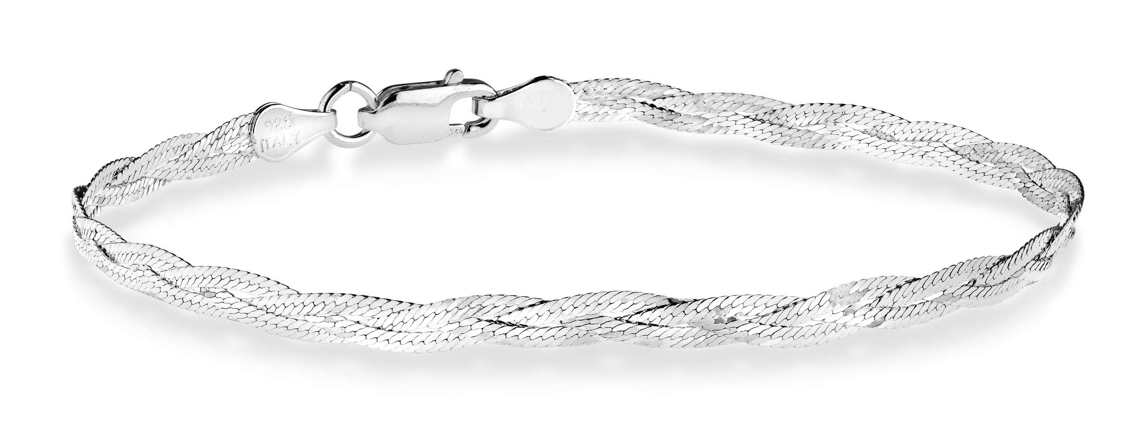 Miabella 925 Sterling Silver Italian 3-Strand Diamond-Cut 4mm Braided Herringbone Link Chain Bracelet for Women Teen Girls, Made in Italy (Length 7 Inches (Small))