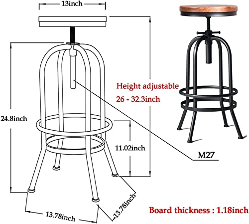 Diwhy 5 Piece Bar Table and Barstool Set Industrial Rectangular Pipe Dining Pub Bar Table Black and Kitchen Counter Height Adjustable Wooden Seat Stool Black(1 Table + 4 Chairs)