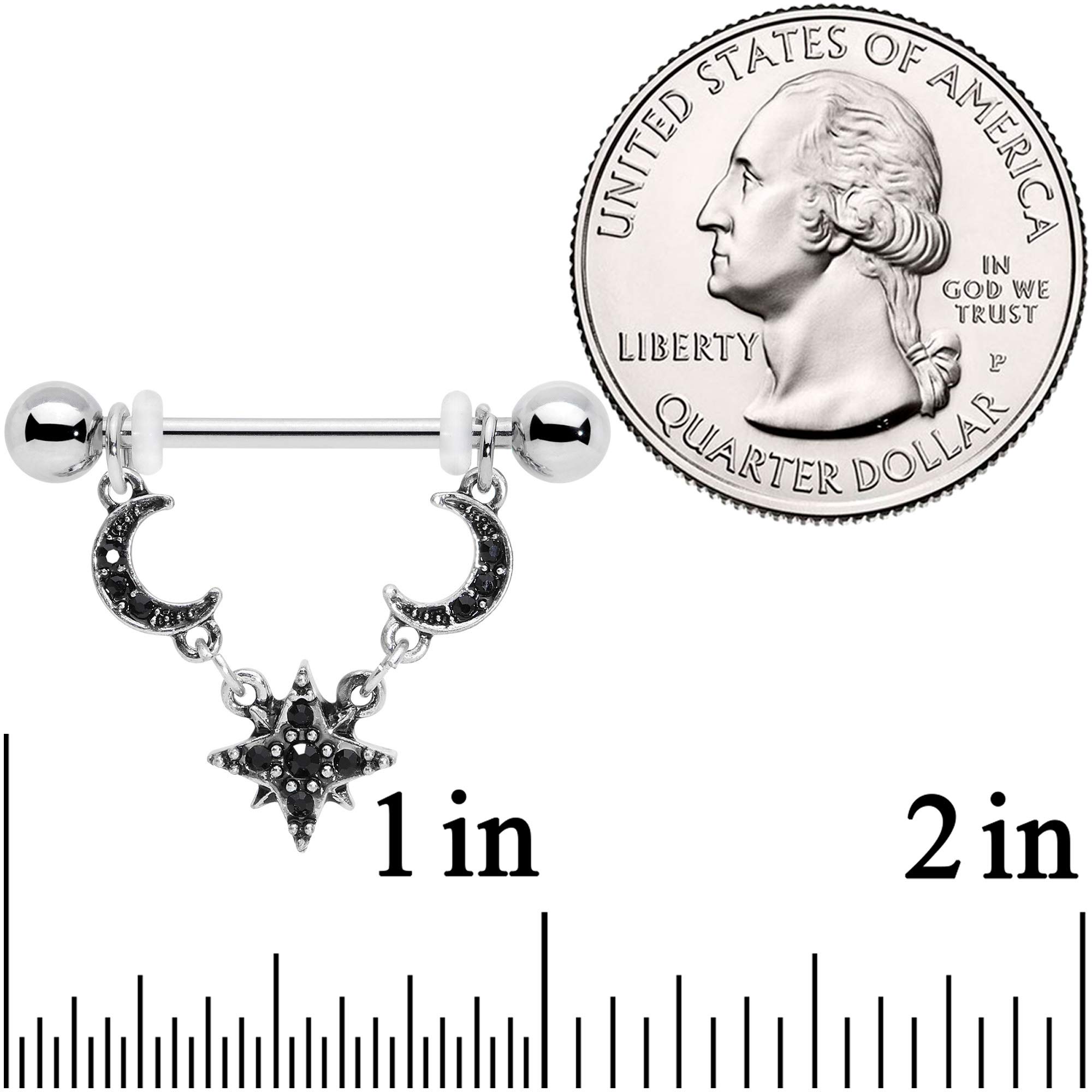 Body Candy 14G Womens Nipplerings Piercing 316L Steel 2Pc Crescent Moon Star Nipple Ring Set 9/16"