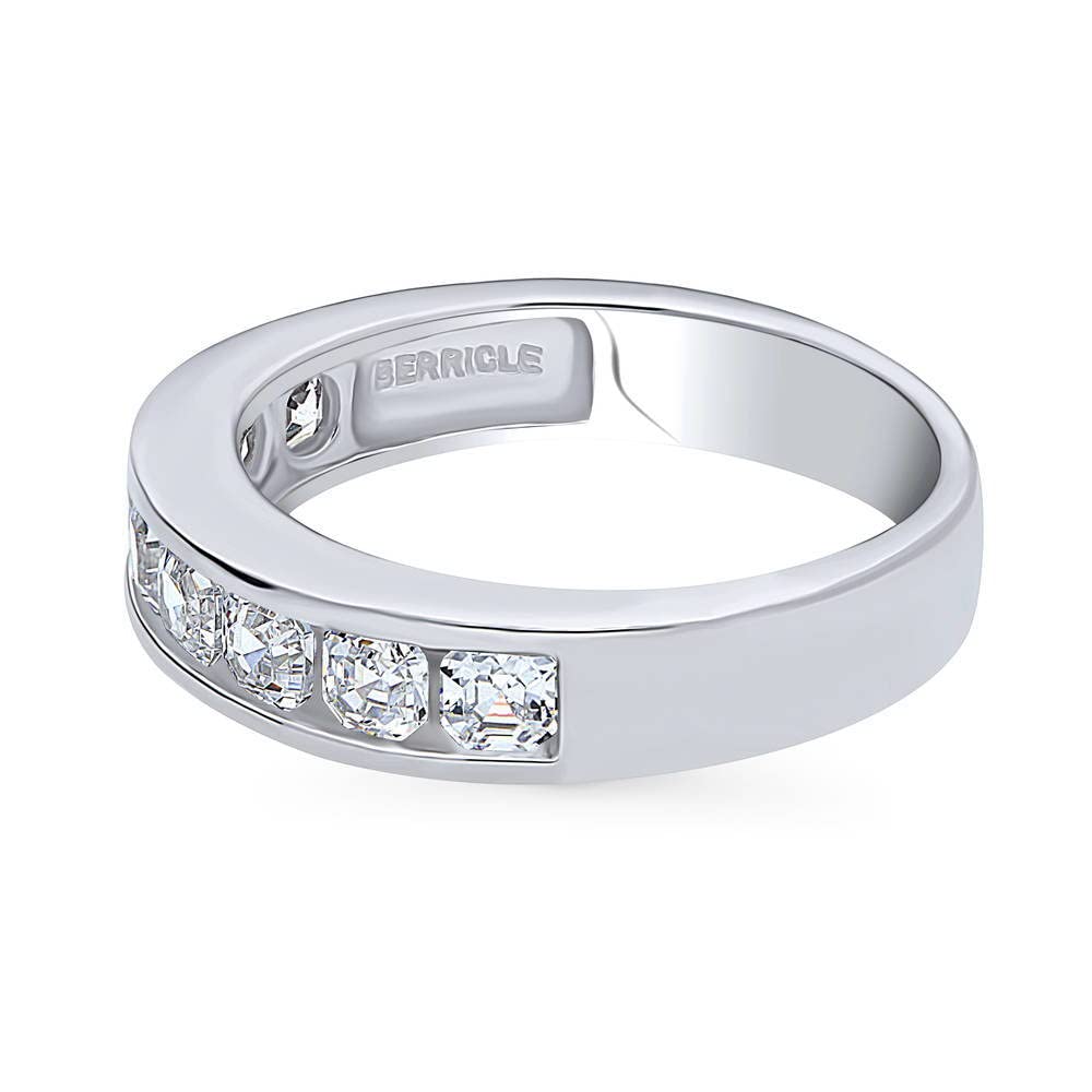 BERRICLE Sterling Silver Wedding Rings Channel Set Asscher Cut Cubic Zirconia CZ Anniversary Half Eternity Ring for Women, Rhodium Plated Size 7