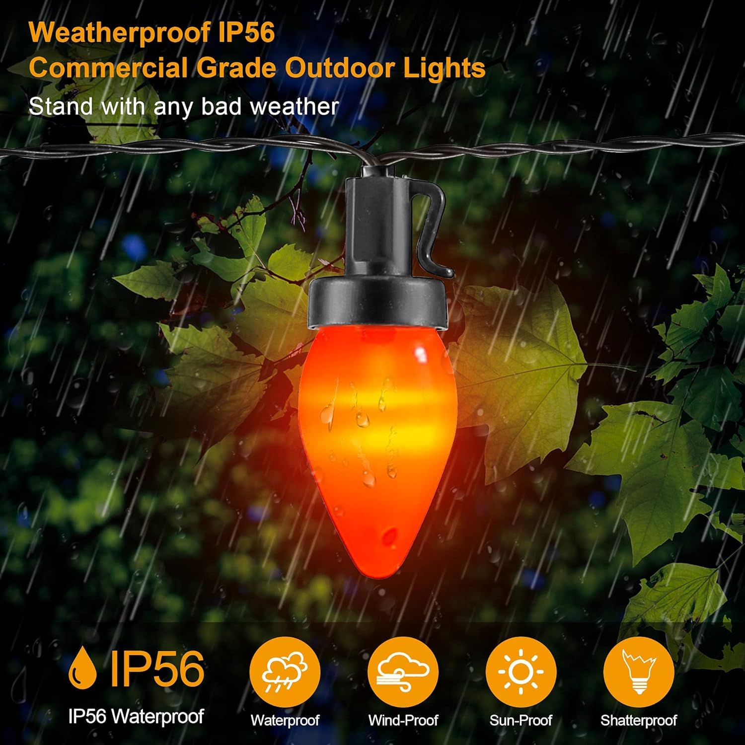 RECESKY C7 Halloween String Lights - 50 LED 24Ft Smooth Bulb Orange Purple Lights with Timing Function - Extendable 8 Modes Halloween Lighting for Indoor Lawn House Halloween Party Decorations