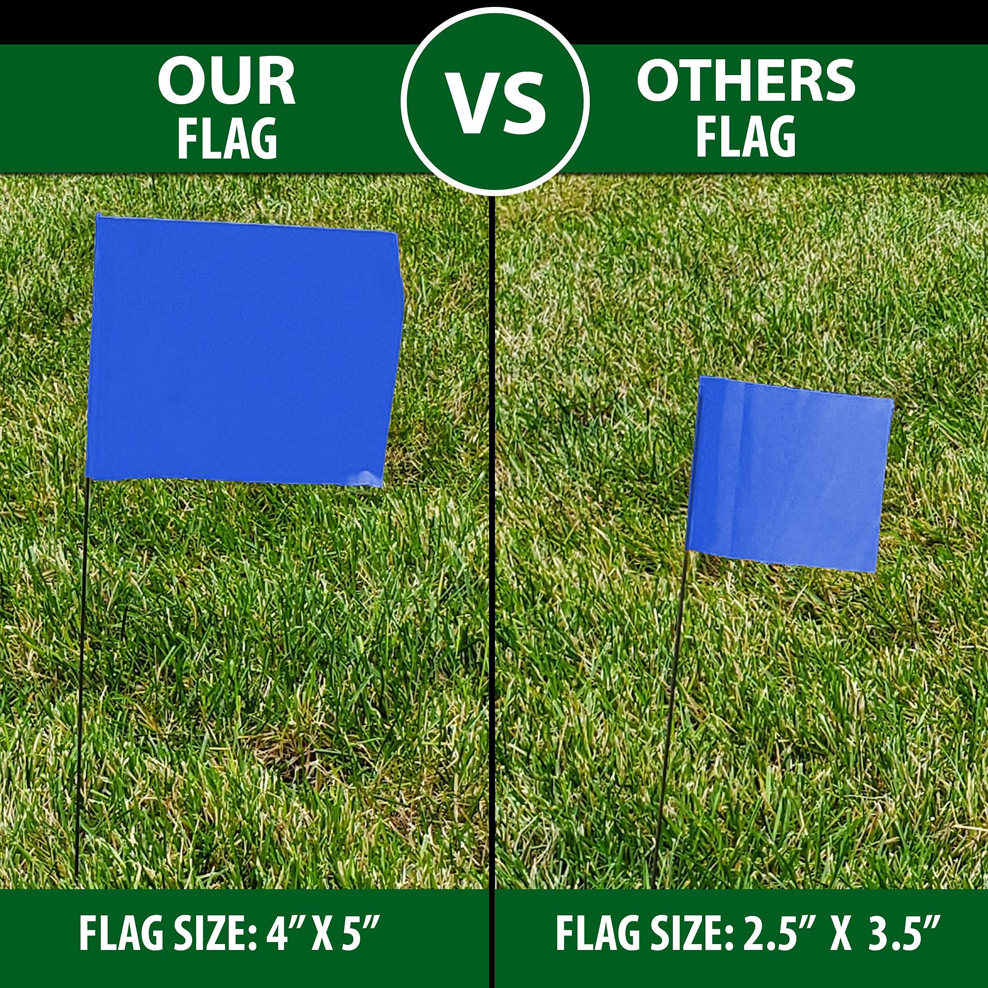 Blue Marking Flags 100 Pack - 4x5-Inch Marker Flags - 15-Inch Wire - Small Yard Flags Marking Flags for Lawn, Irrigation Flags, Lawn Flags Markers, Landscape Flags, Survey Flags, Sprinkler Flags