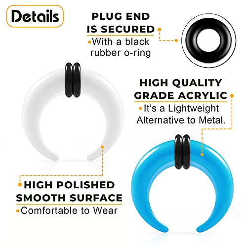 BIG GAUGES 2 Pairs White Acrylic 0g Gauge 8mm width 20mm Light blue Pincher Taper Expander Piercing Ear Stretcher Earring Plugs BG9164