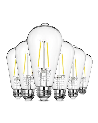 EDISHINE 6 Pack Dusk to Dawn Edison Light Bulbs Outdoor, 700LM 5000K Daylight LED Edison with 240° Beam Angle & E26 Base, 8W Equivalent 60W, Vintage Styled ST64 LED Filament Bulb, UL Listed