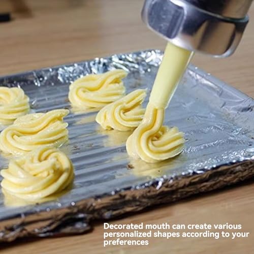 Cookie Press, Stainless Steel Churro Maker Machine Biscuit Press Cookie Gun Set with 20 Decorative Molds and 4 Nozzles for DIY Biscuit Maker 8.27 x 6.10in Cookie Press Machine Cookie Press Gun