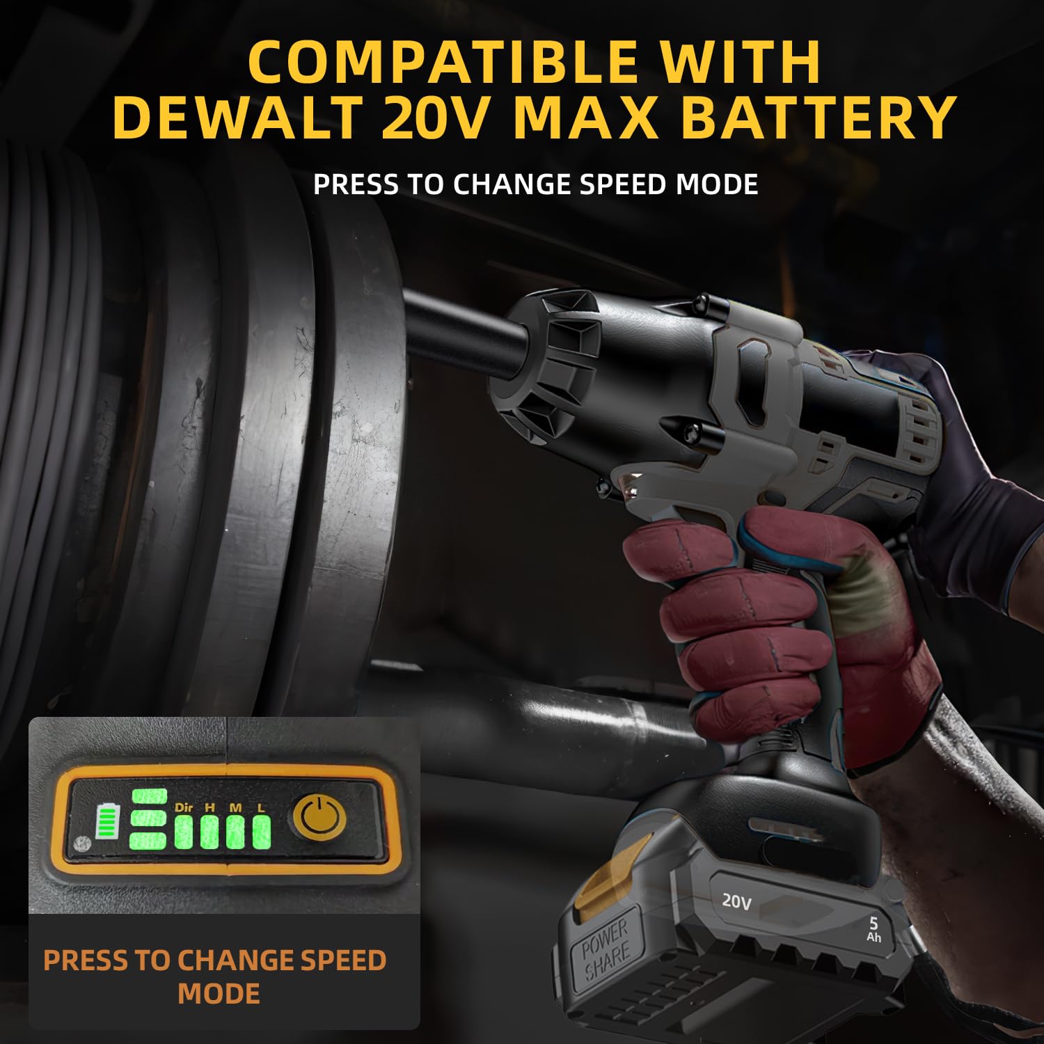 Cordless Impact Wrench 1/2 inch for Dewalt 20V Max Battery, 550 Ft-lbs (750N. m) Brushless High Torque Power Tool with LED Work Light (Batteries and Charger not Included.)