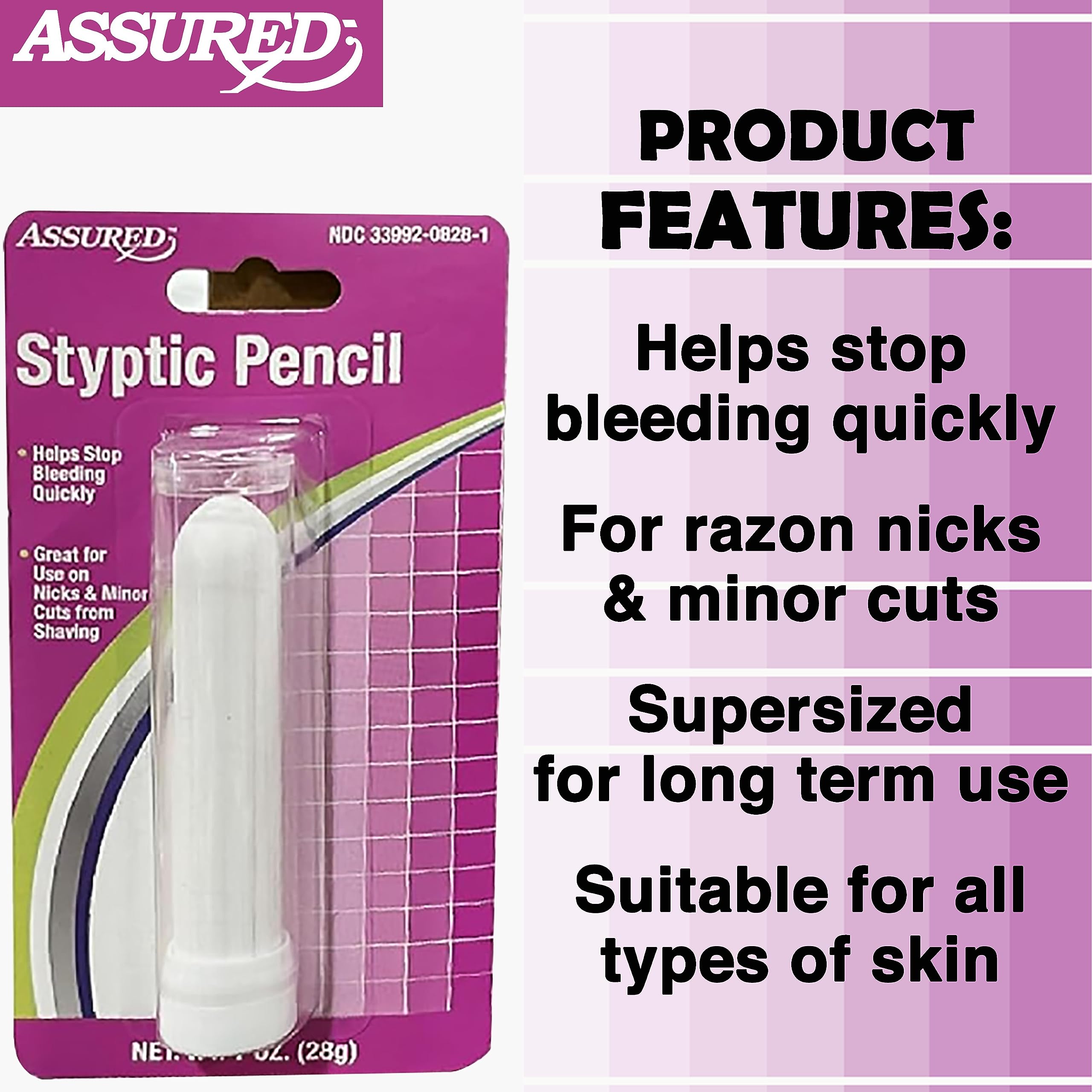 Assured Styptic Pencil 1 Oz - Stop Bleeding Fast, Gentle on Skin. Must-Have for Shaving and Grooming., Pack of 2
