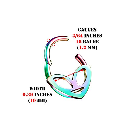 BIG GAUGES Pair of Rainbow Anodized 16gauge 1.2mm 10mm Alien Hinged Segment Nose Hoop Ring Cartilage Helix Septum Tragus Piercing BG7363