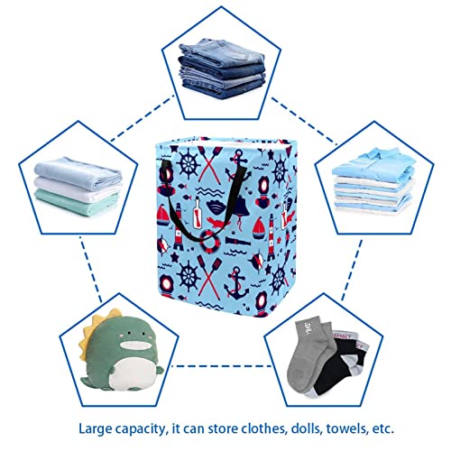 DJROW Laundry Basket Vector Pattern of Anchor Sailboat Shape and Line Collapsible Laundry Hamper for Bathroom Bedroom Home Toys and Clothing Organization