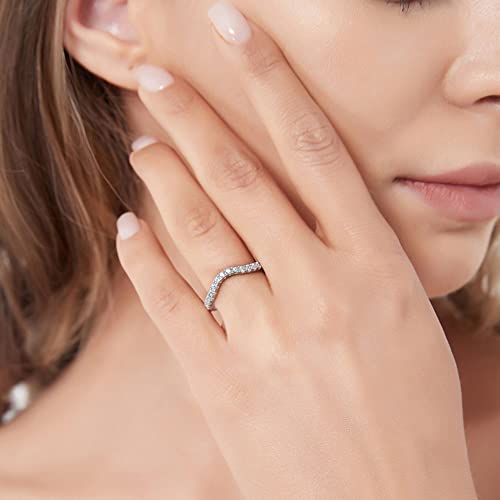 BERRICLE Sterling Silver Woven Wedding Rings Pave Set Cubic Zirconia CZ Wishbone Curved Half Eternity Ring for Women, Rhodium Plated Size 7