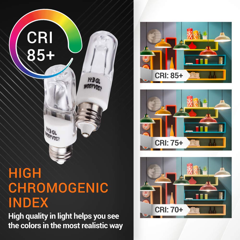 BlueStars Premium JDE11 120V 100W Light Bulbs E11 T4 Halogen 1600lm 2800K Dimmable Warm White Base T4 Mini Candelabra - Pack of 3