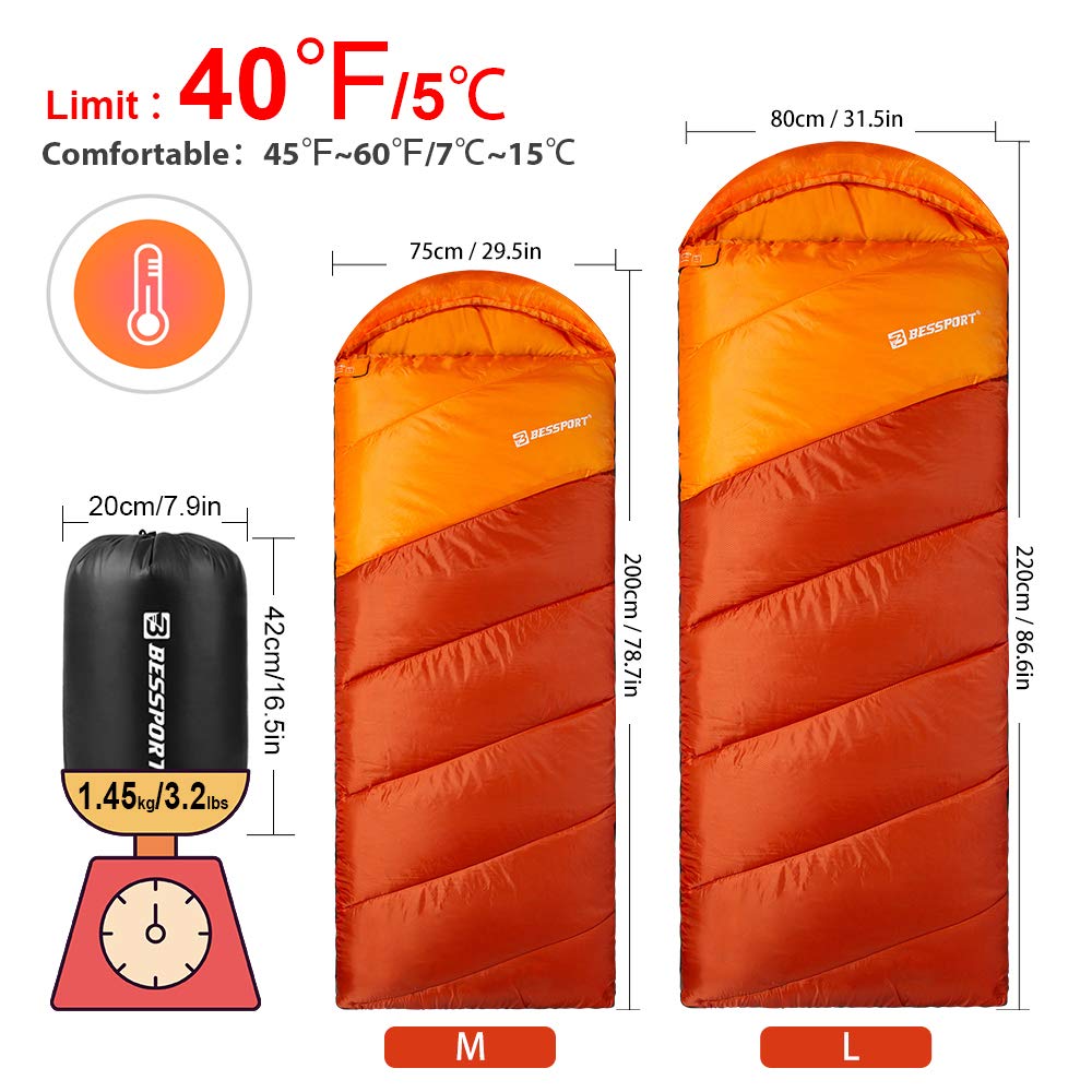 Bessport Camping Sleeping Bag - 3 Season 40℉/5℃ Lightweight Sleeping Bag Water Repellent Backpacking Sleeping Bag for Camping Backpacking Hiking