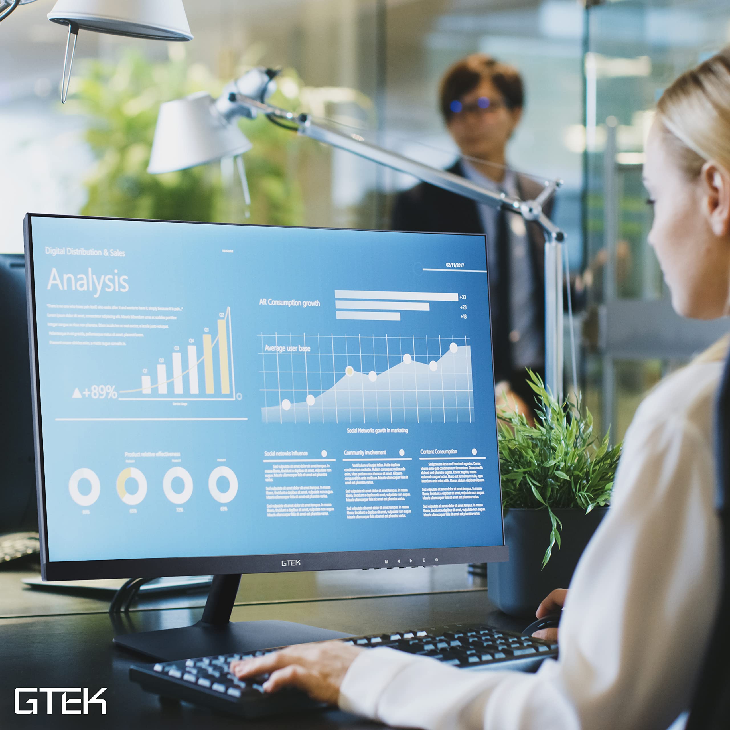 GTEK 24 Inch Frameless Computer Monitor, FHD 1080p LED Display, LCD Screen, HDMI VGA, 75Hz Refresh Rate, VESA Mountable, Low-Blue Light PC Monitor for Office Work - F2407V