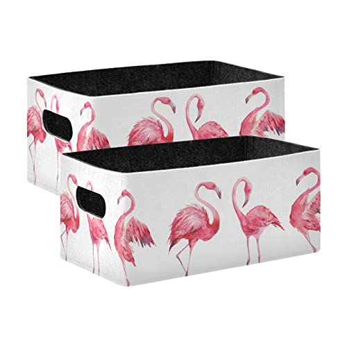Watercolor Flamingos Exotic Storage Basket Felt Storage Bin Collapsible Toy Bins Foldable Storage Bins Organizer for Laundry Baby Room