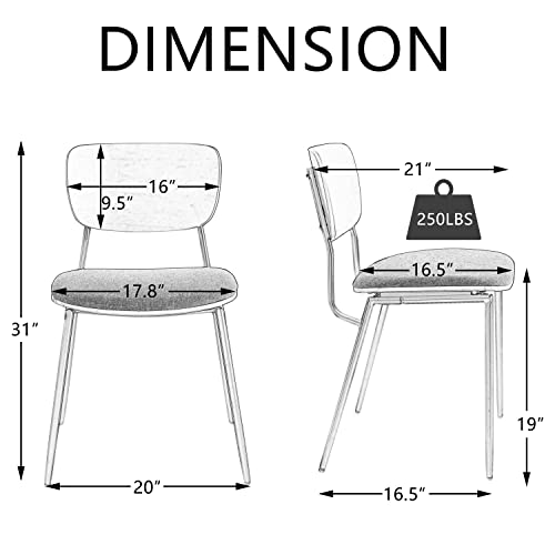 ESSIZOLE Dining Chair, Modern Linen Kitchen Dining Room Chairs Set of 2, Side Chair with Wood Back, Upholstered Armless Chairs with Metal Legs for Dining Room, Bedroom(Matte D-Brown+Grey)